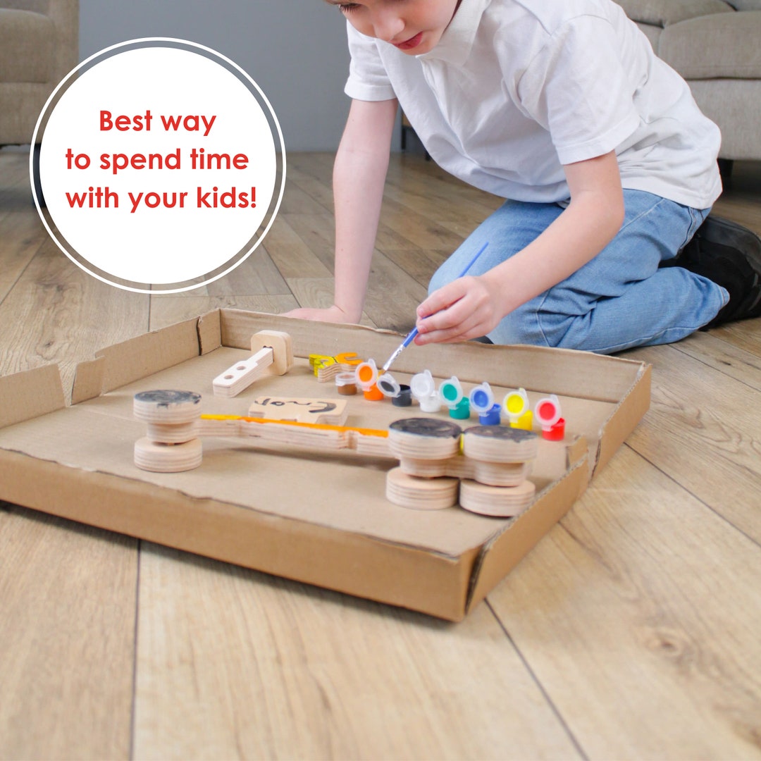 Wood DIY Paint Kit Excavator Construction DIY for Kid Wood Toy 3D Child ...