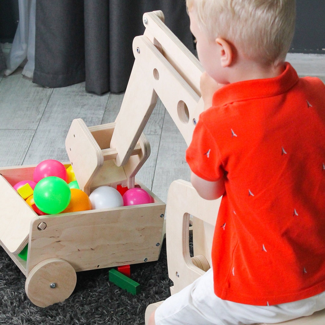 Ride on Toy Wooden Excavator Toddler Toys Pretend Play Building Toys ...