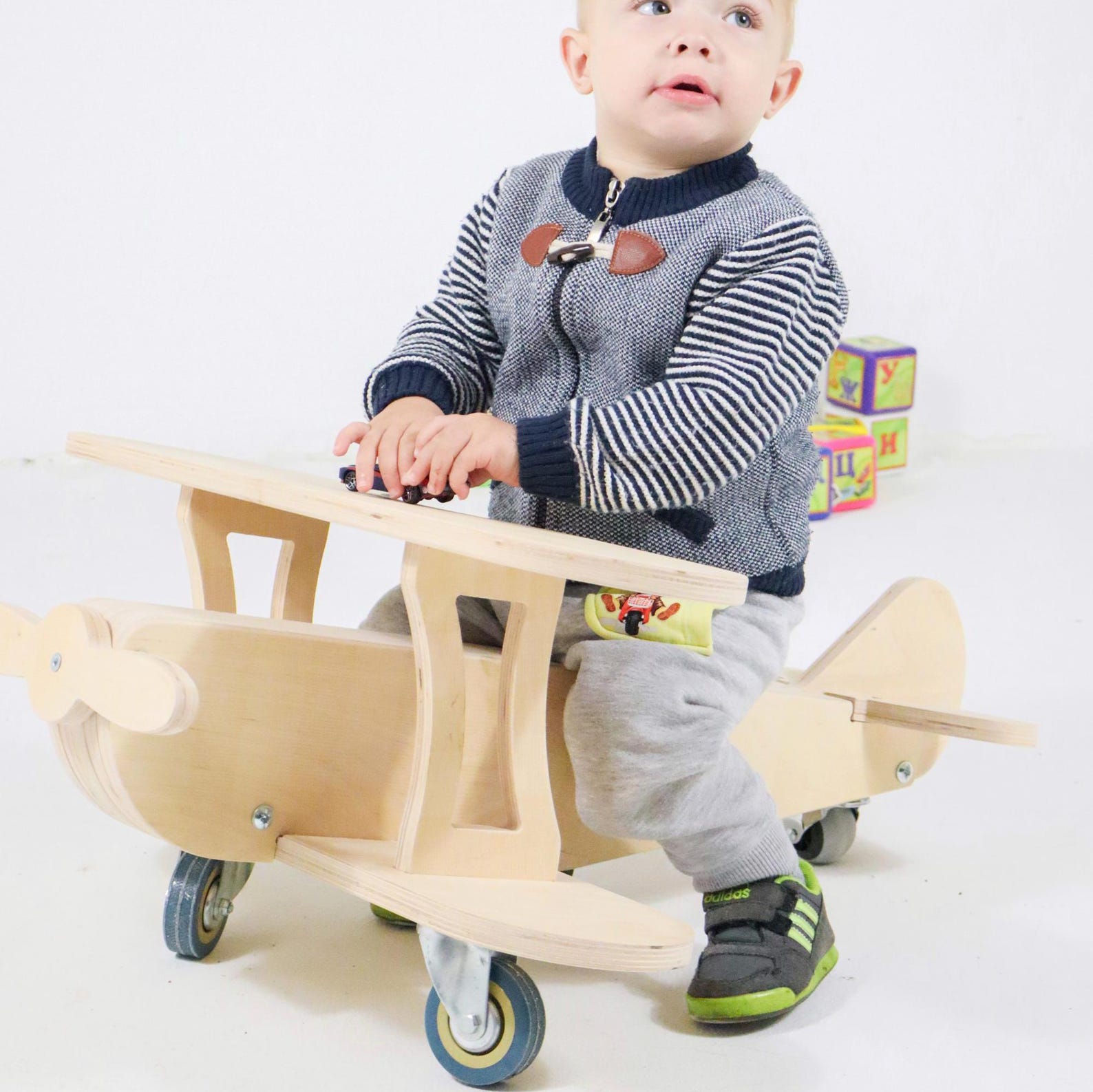 Children's Airplane Ride on Toy Toddler Wooden Gift for Games Boys ...