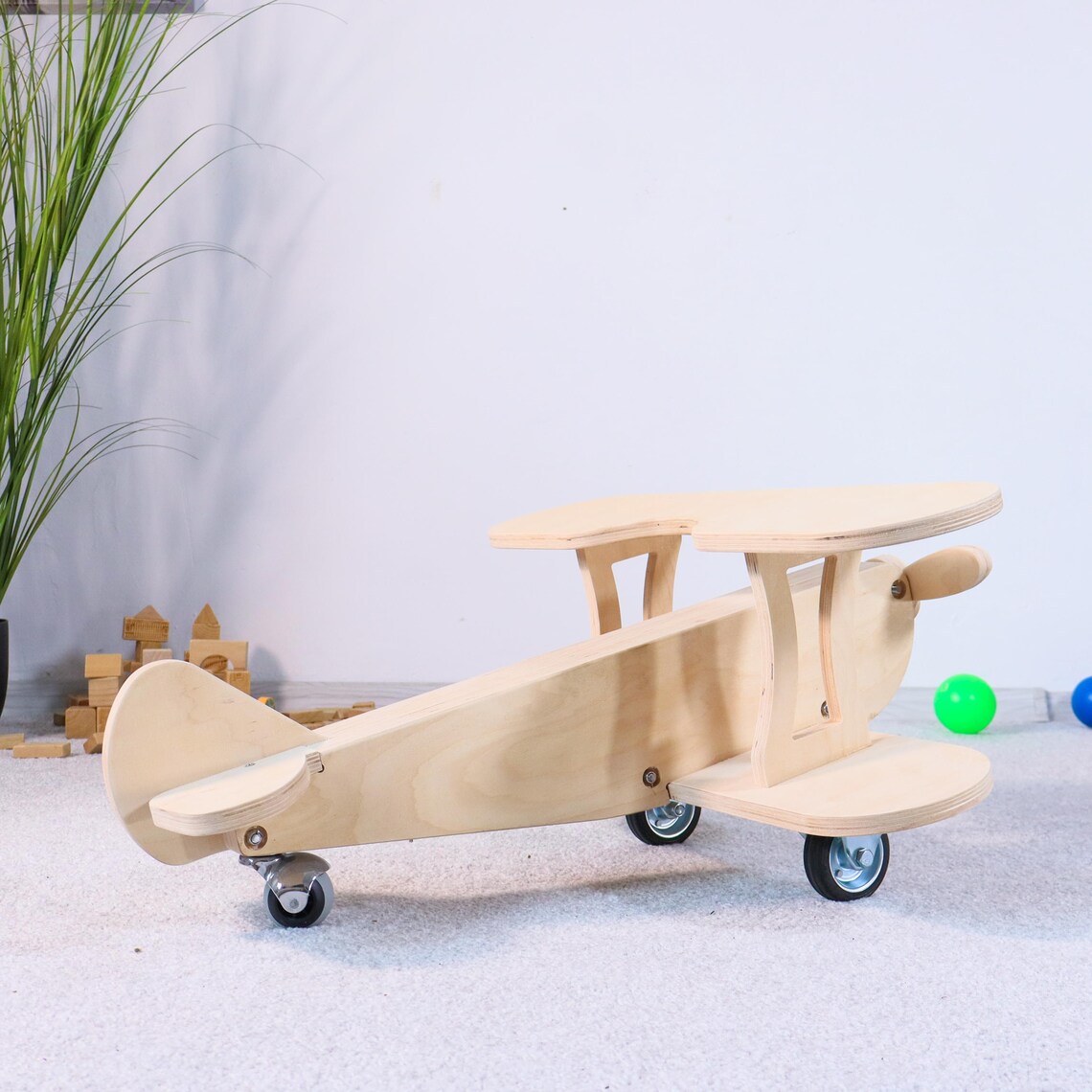 Children's Airplane Ride on Toy Toddler Wooden Gift for Games Boys ...