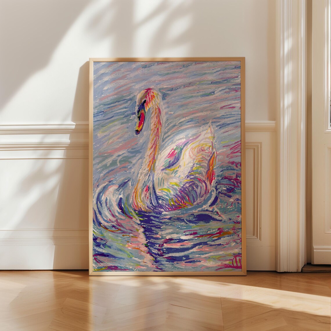 Poster White Swan Art, Pastel Oil Painting, Vintage Swan Print for ...
