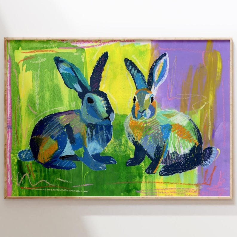 Maximalist Wall Art Colorful Rabbit Print Funky Decor Dopamine Poster ...