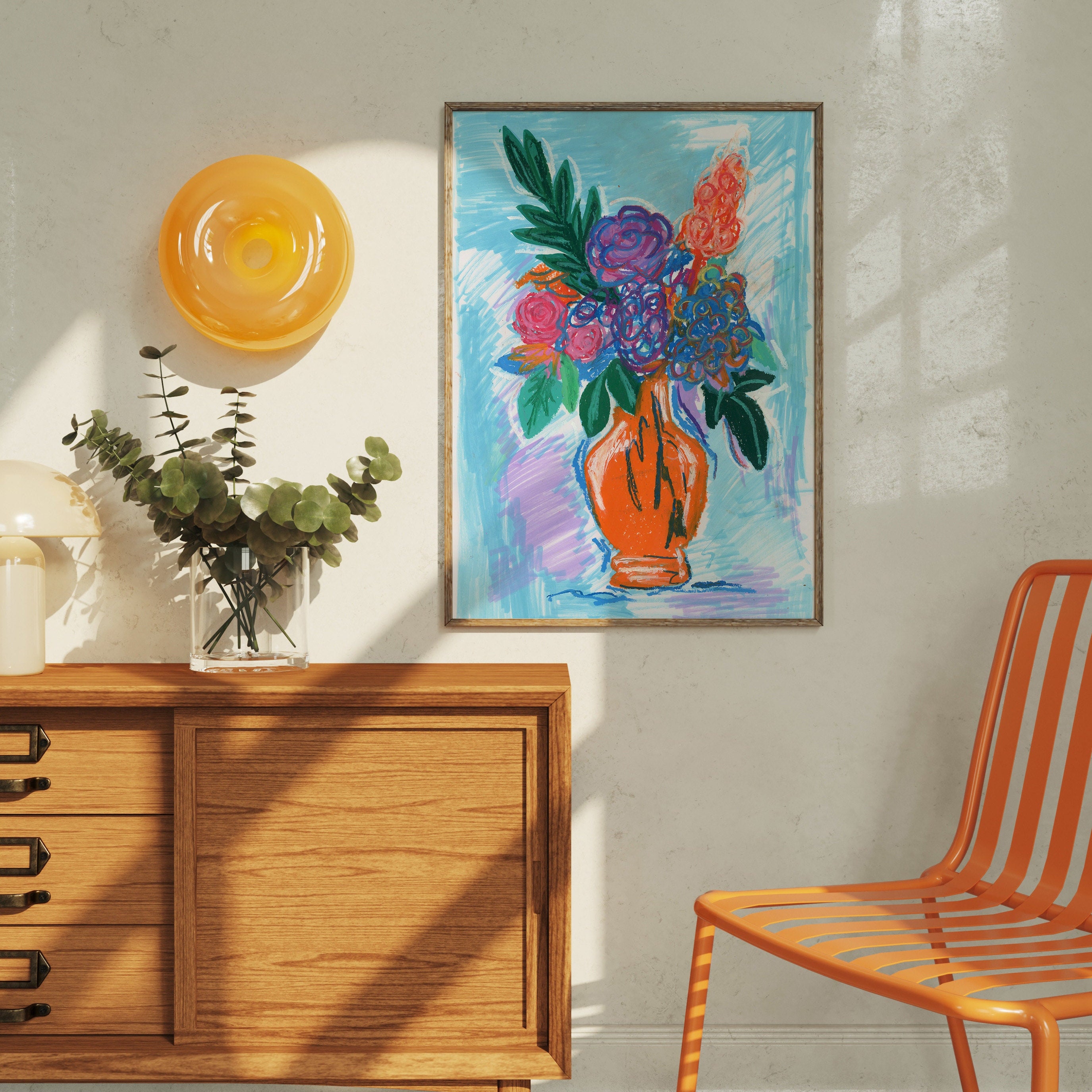 Fauvism Print of Colorful Flowers in Orange Vase, Matisse Style Art for ...