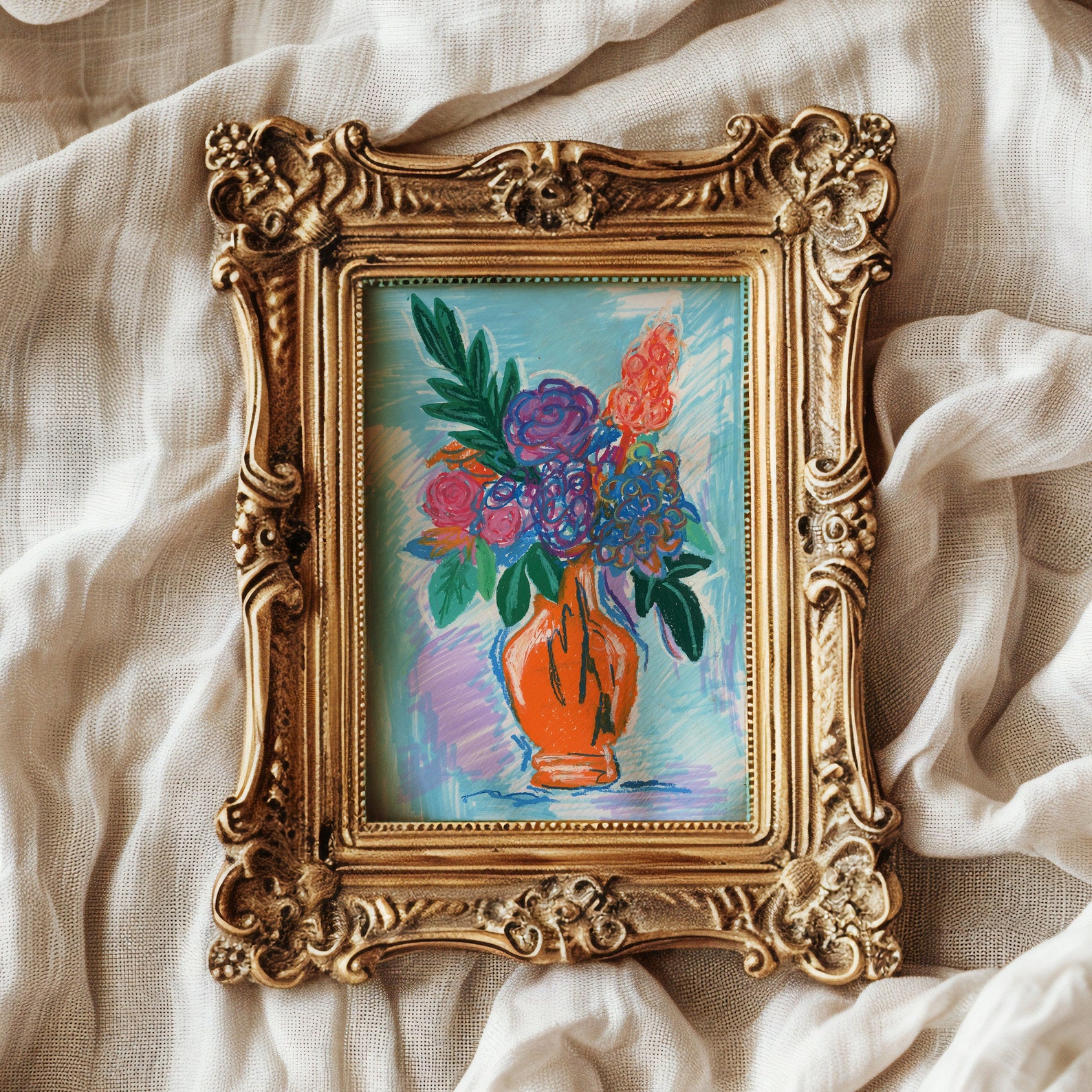 Fauvism Print of Colorful Flowers in Orange Vase, Matisse Style Art for ...