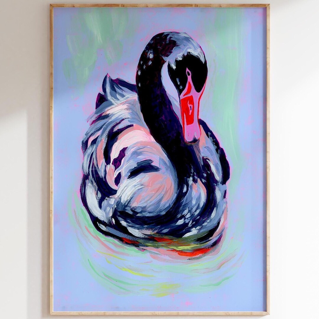 Black Swan Oil Painting, Vintage Swan Art Print, Soft Pastel Antique ...