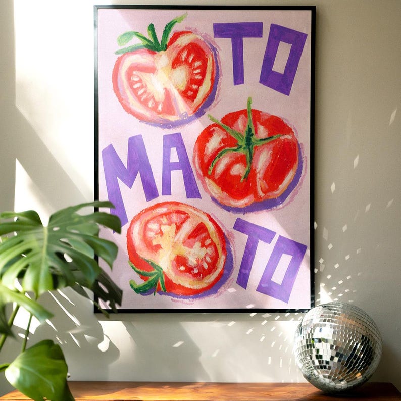 Retro Tomato Print Pop Art Aesthetic & Fruit Painting Wall Art ...
