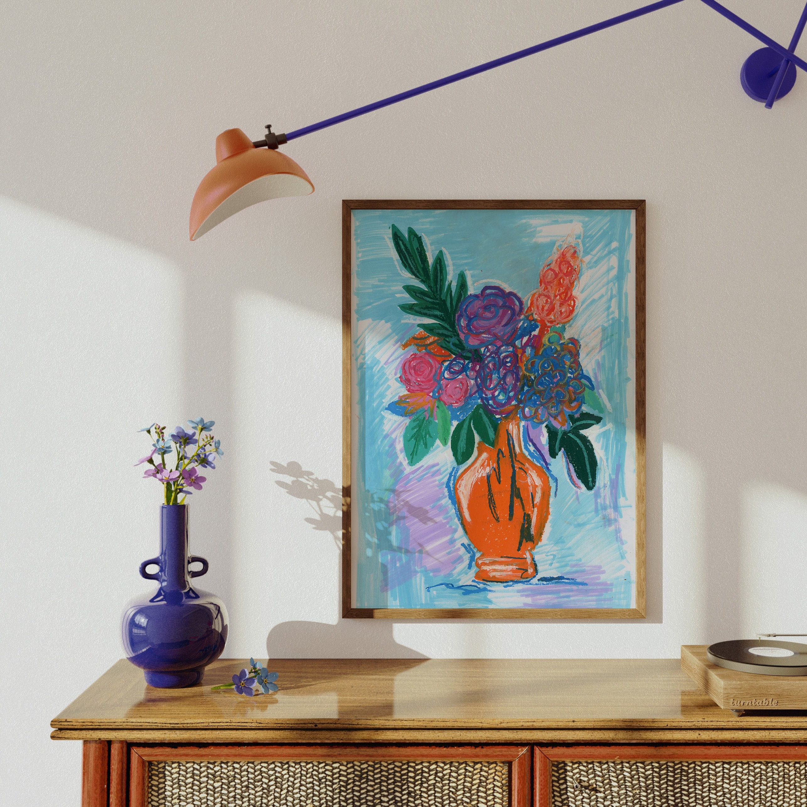 Fauvism Print of Colorful Flowers in Orange Vase, Matisse Style Art for ...