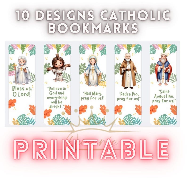 Printable Cute Catholic Bookmark I Digital Jesus Mary Saints Bookmark I ...