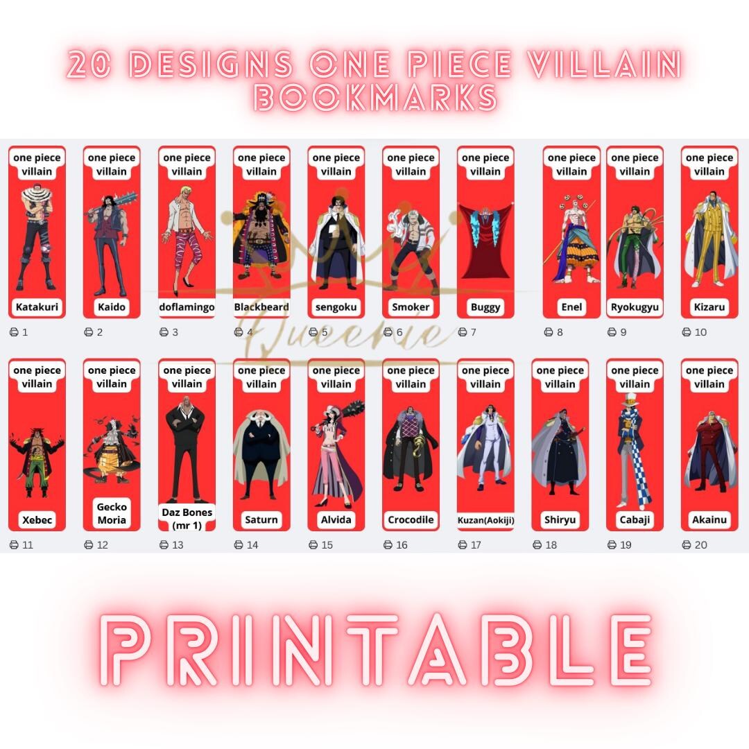 Printable One Piece Villain Bookmark I Digital Katakuri Kaido ...