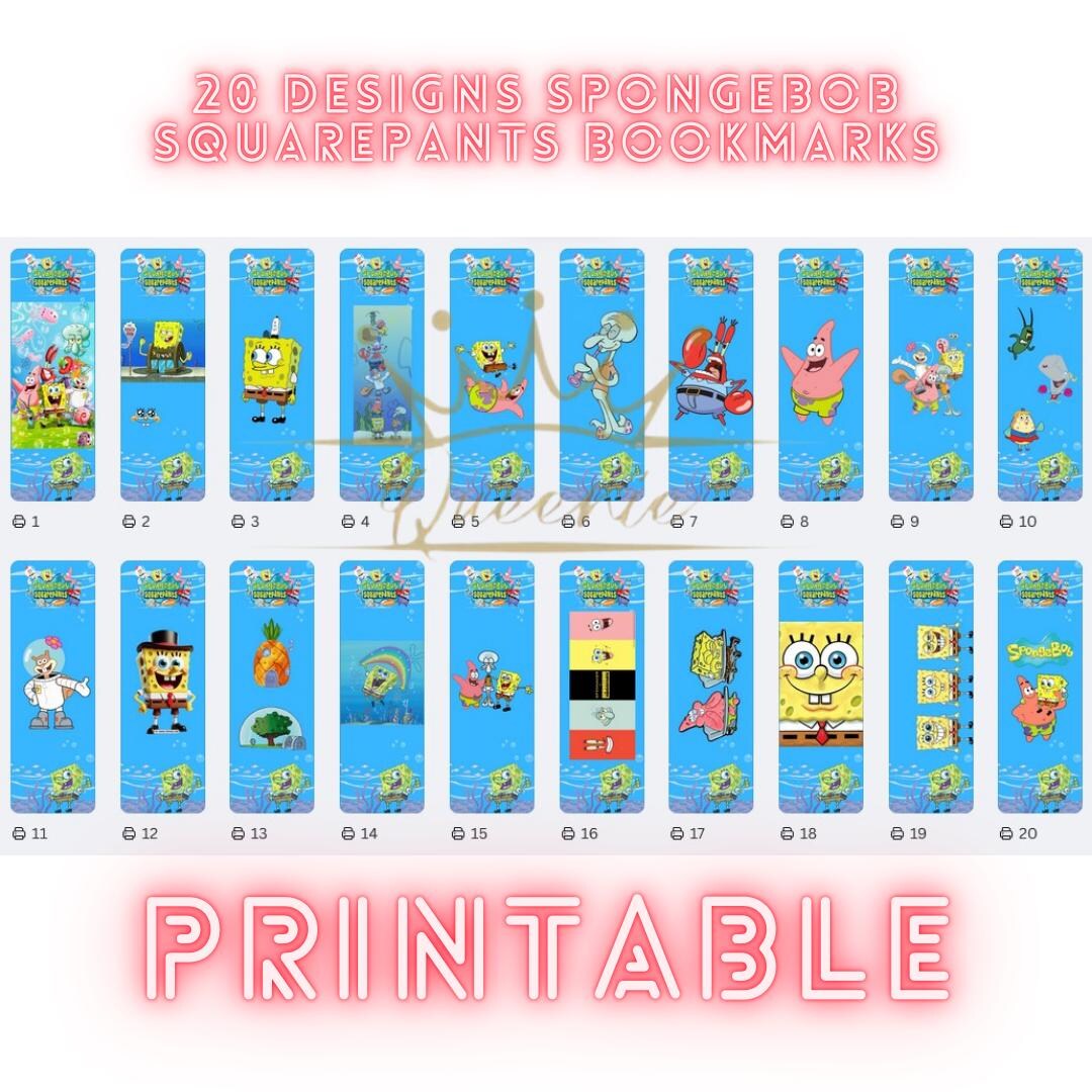 Downloadable Printable Spongebob Squarepants Bookmarks I Digital ...