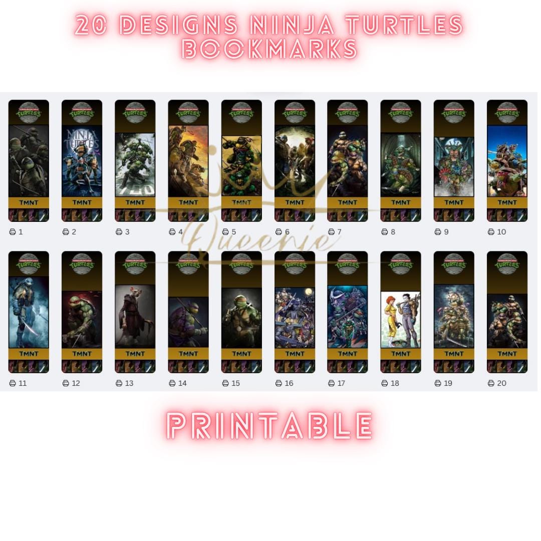 Teenage Mutant Ninja Turtles Bookmarks: 20 PDF Designs (digital ...