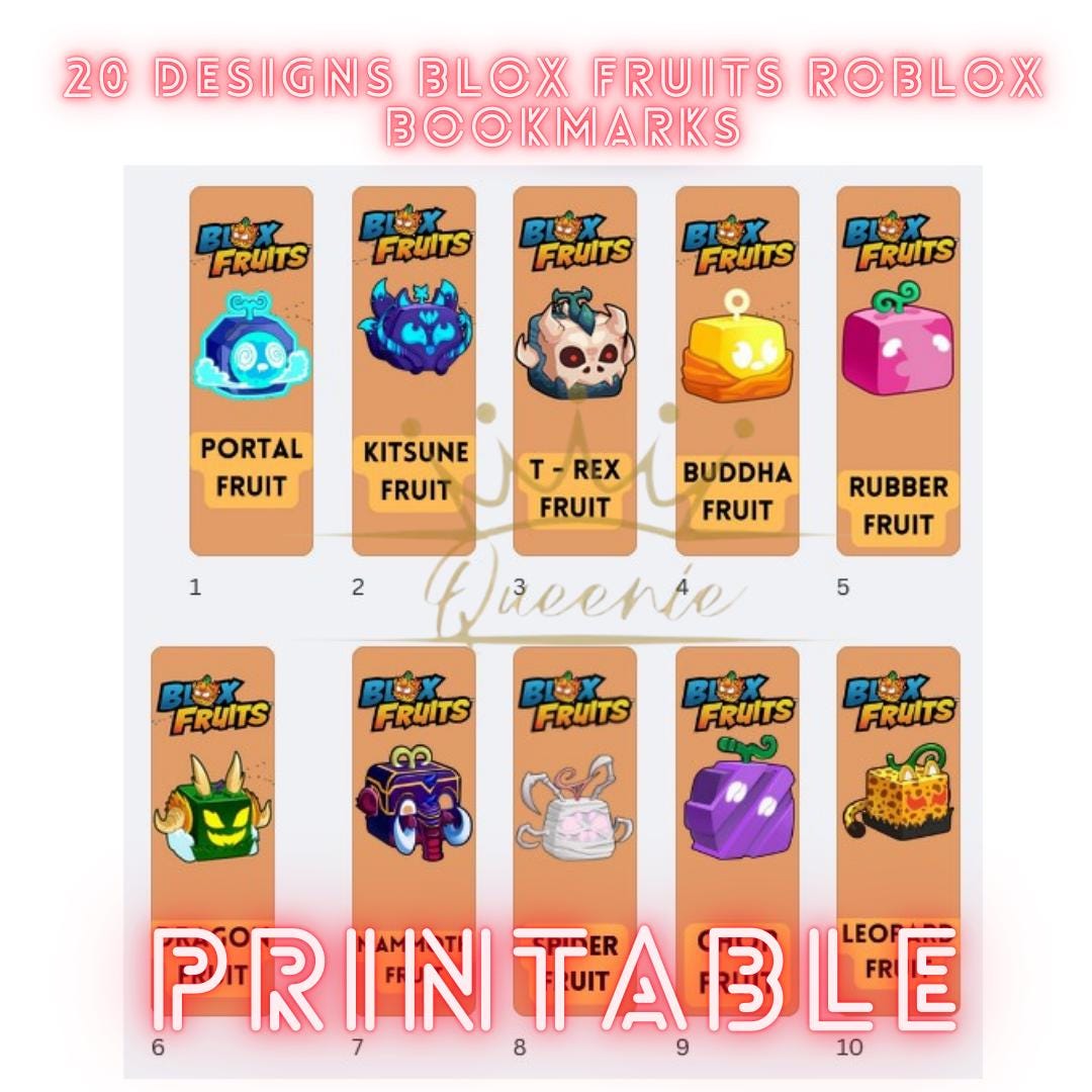 Printable Blox Fruits Roblox Bookmark I Digital Blox Fruits Roblox ...