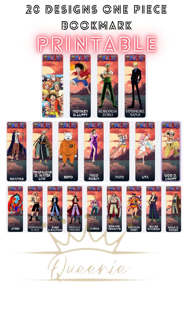 Printable One Piece Bookmark I Digital Monkey D Luffy Bookmark I ...