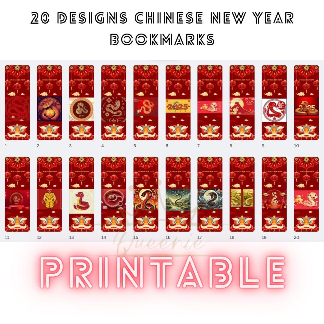 Printable Chinese New Year Bookmarks I Digital Snake Year Bookmarks I ...