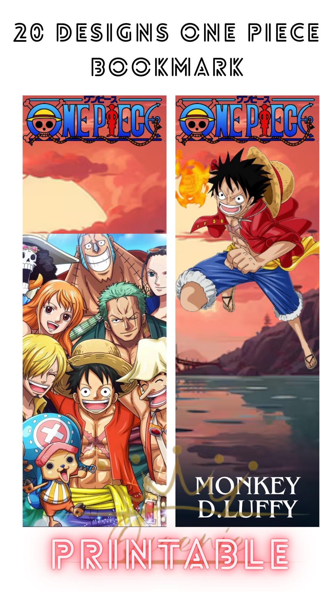 Printable One Piece Bookmark I Digital Monkey D Luffy Bookmark I ...