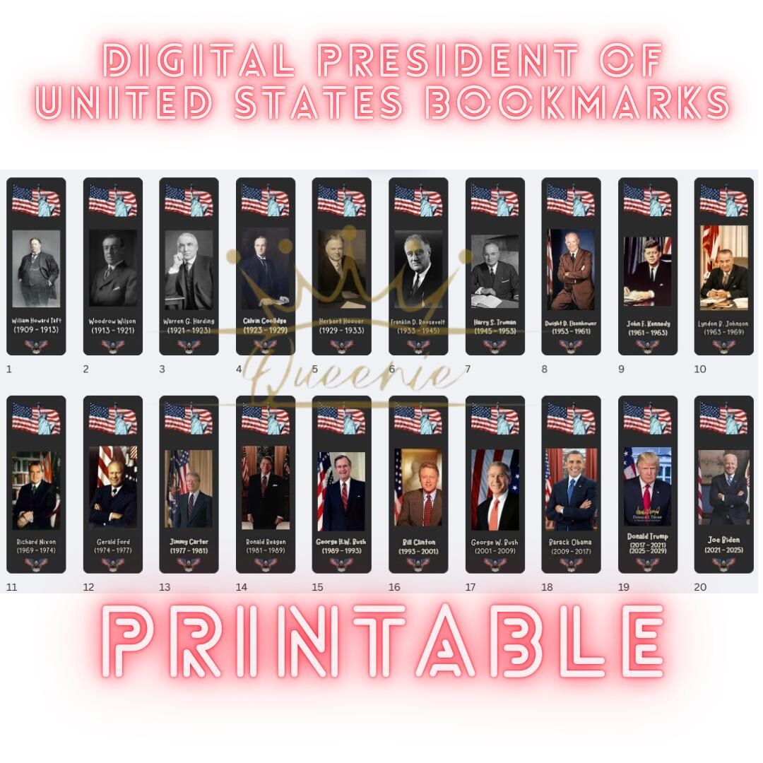 Printable the President of United States Bookmark I Digital U.S ...