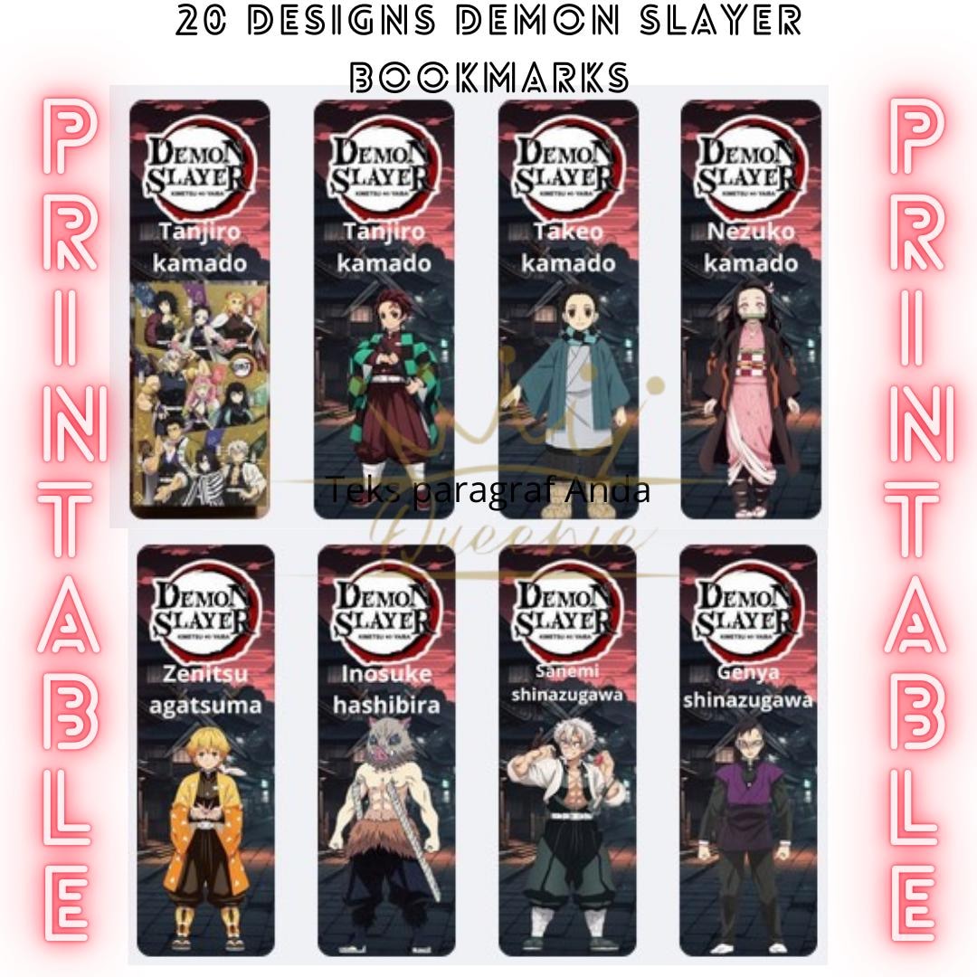 Downloadable Printable Demon Slayer Bookmarks I Digital Demon Slayer ...