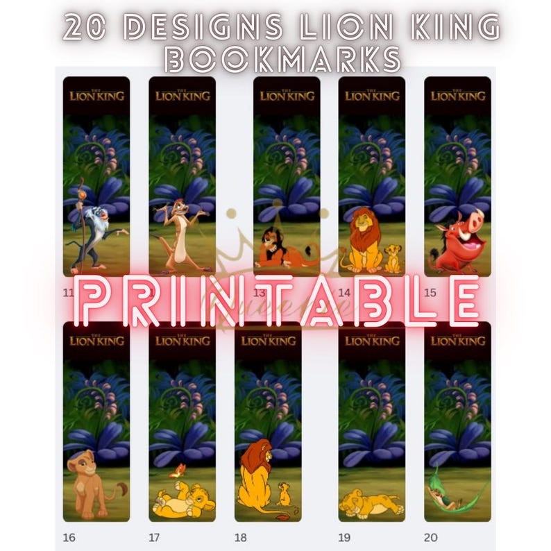 Lion King Bookmarks: 20 Printable Designs (PDF) - Etsy