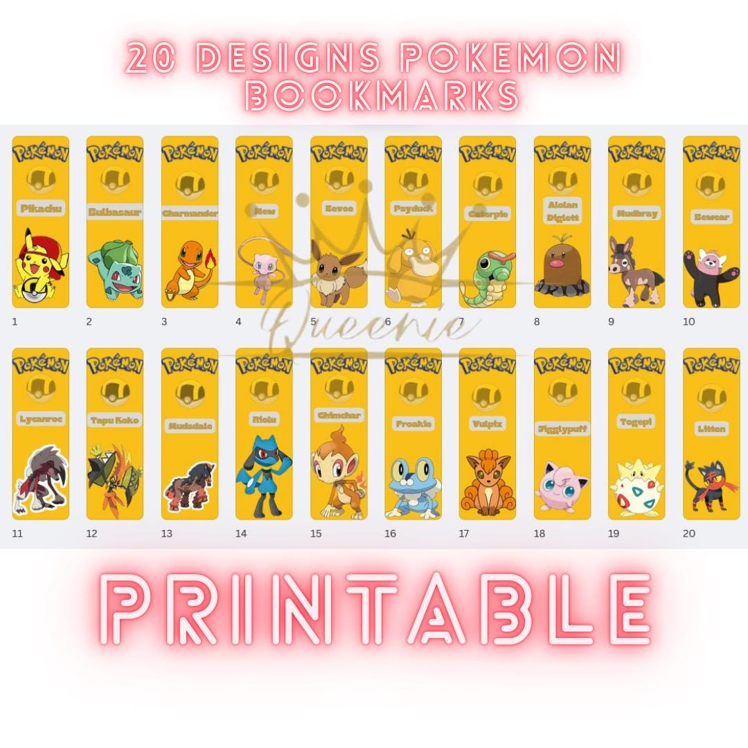 Printable Pokemon Pikachu Caterpie Bookmark I Digital Poketto Monsuta ...