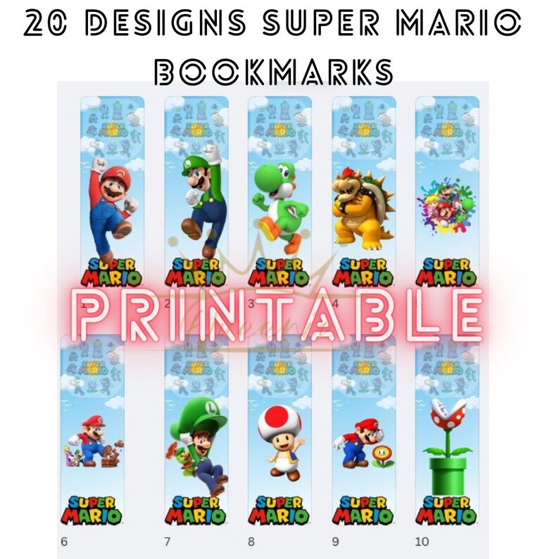 Printable Super Mario Bookmarks I Digital Mario Bros Bookmarks I ...