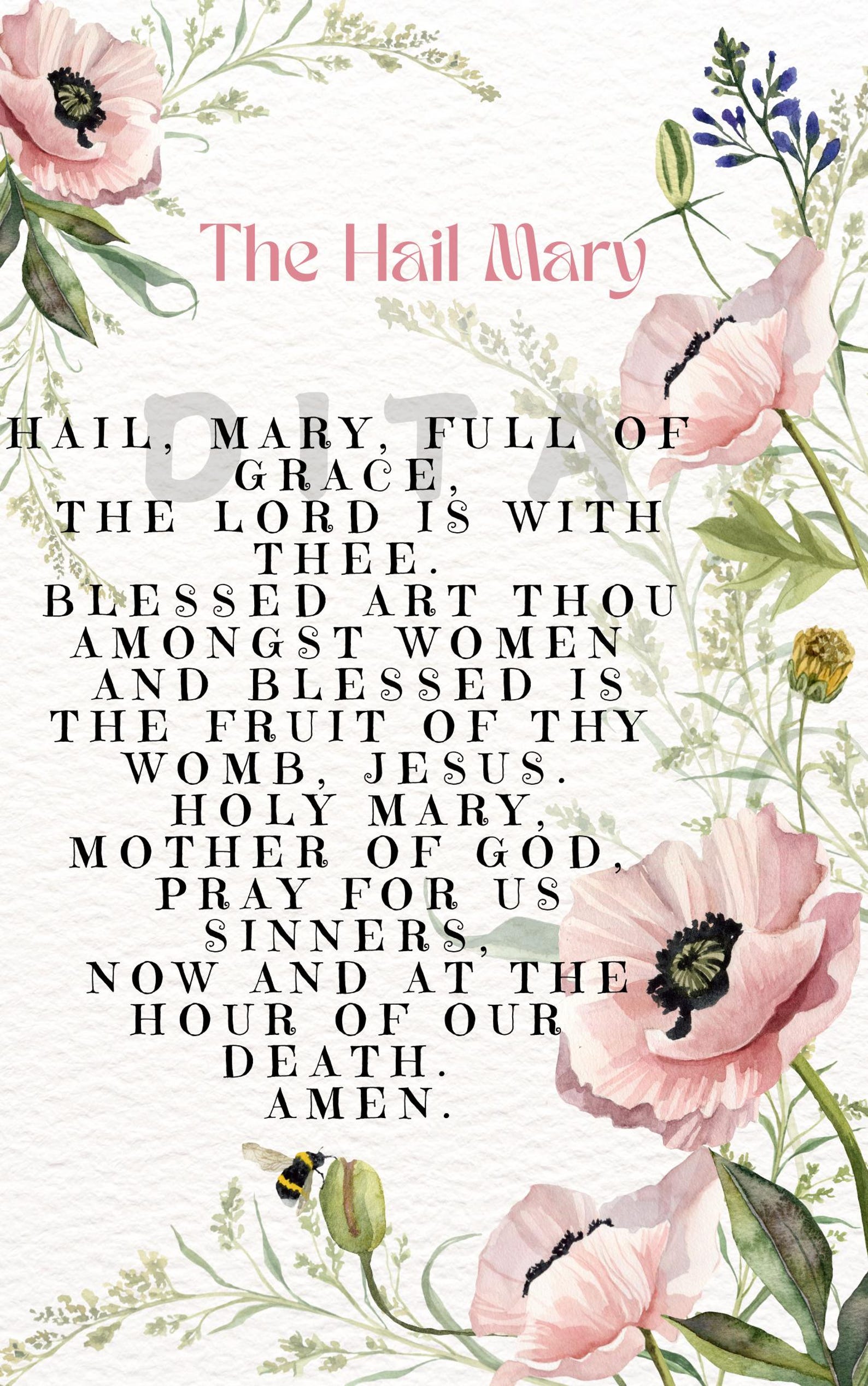 Printable Prayer Card I Digital Download the Hail Mary Prayer I Hail ...