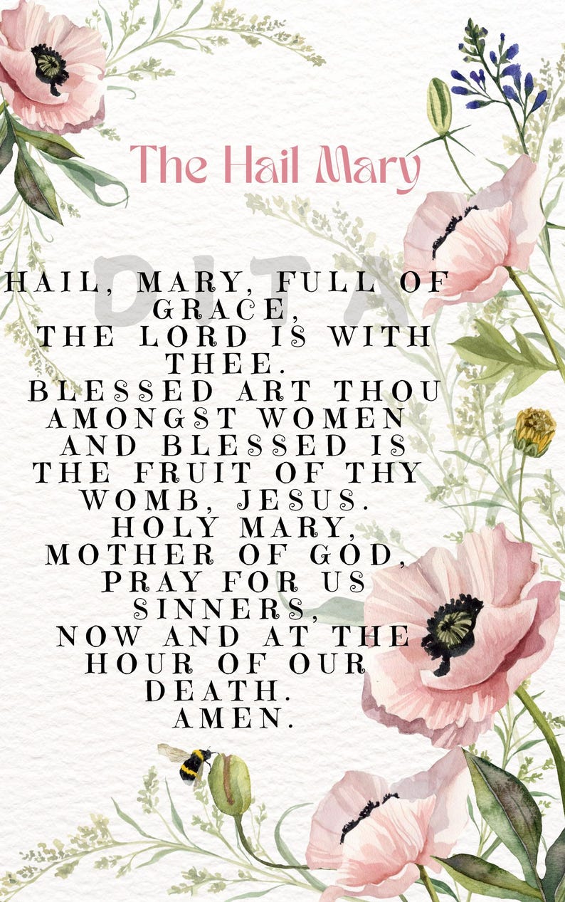Printable Prayer Card I Digital Download the Hail Mary Prayer I Hail ...