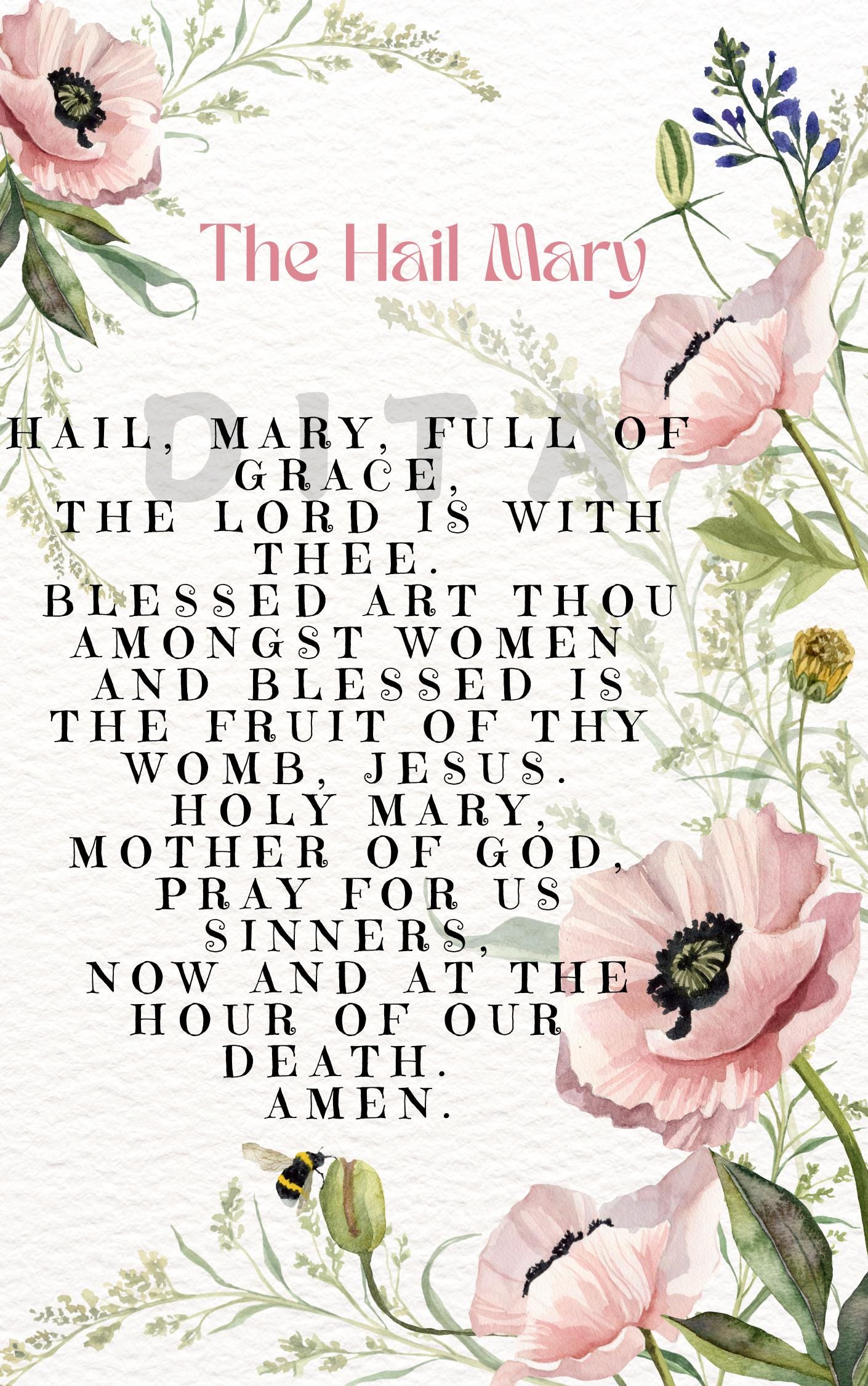 Printable Prayer Card I Digital Download the Hail Mary Prayer I Hail ...