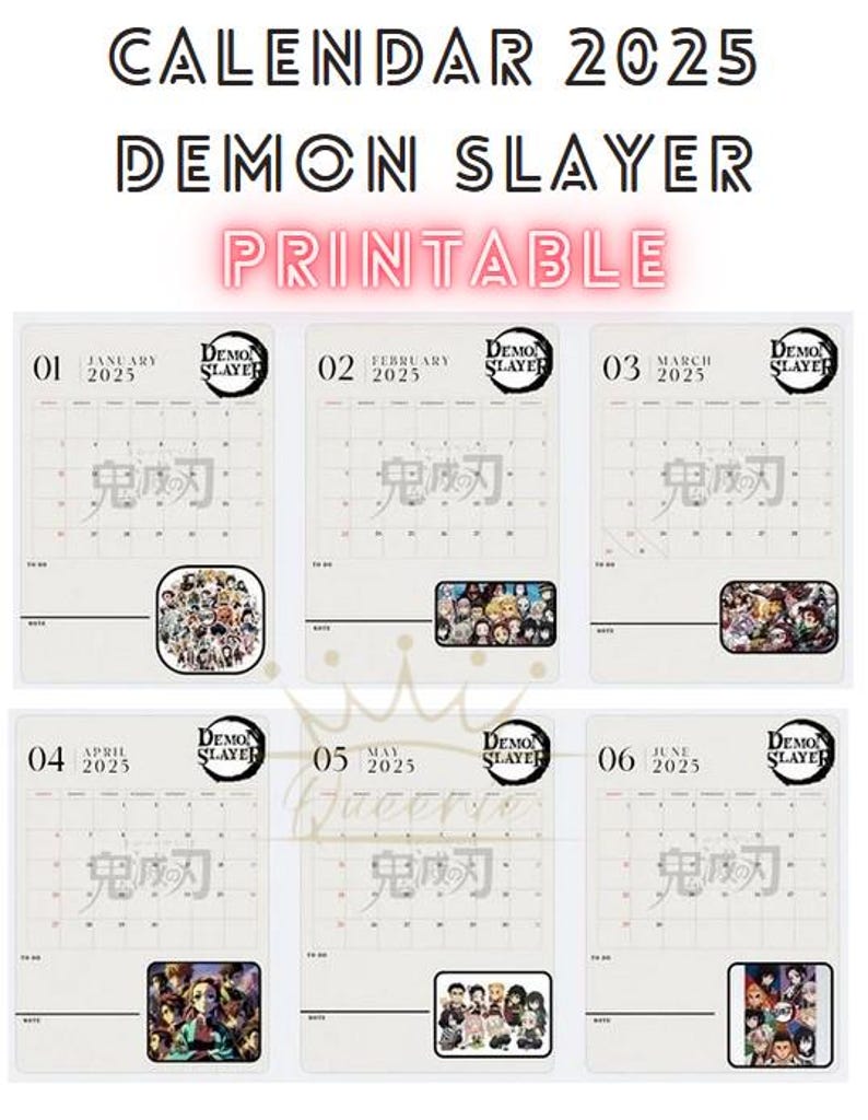 2025 Printable Calendar Demon Slayer I Demon Slayer Theme Calendar I ...