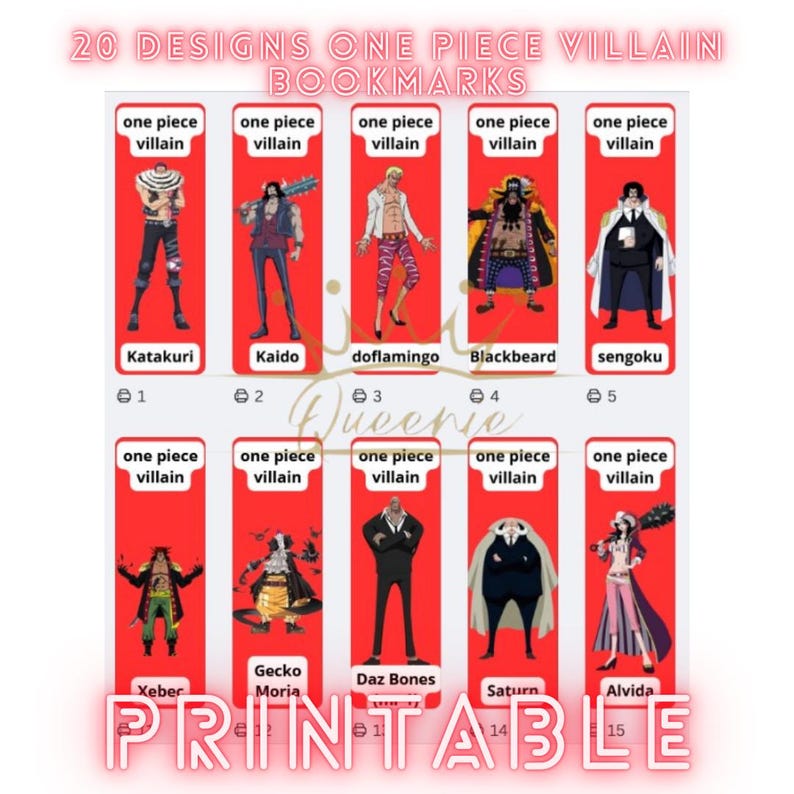 Printable One Piece Villain Bookmark I Digital Katakuri Kaido ...