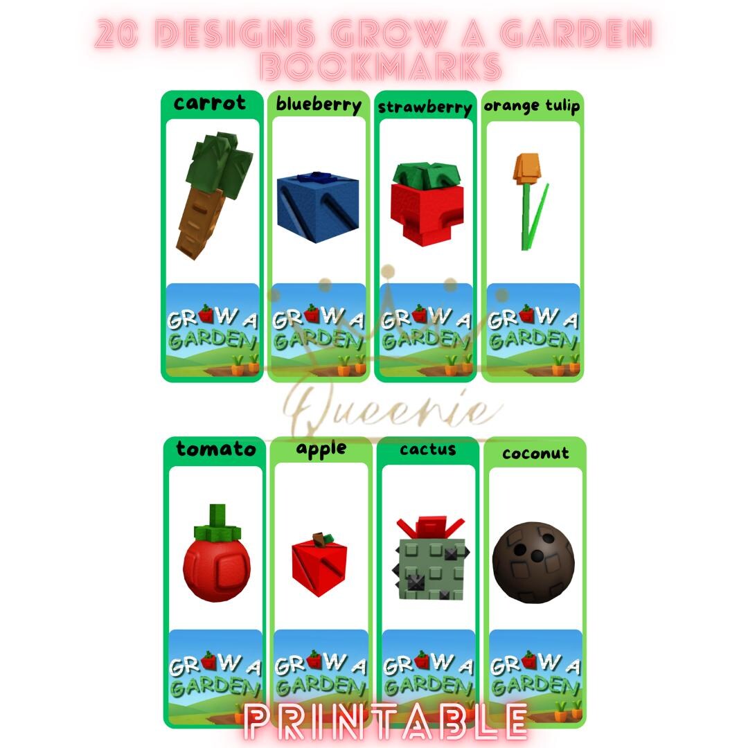 Printable Grow a Garden Roblox Bookmark I Digital Grow a Garden Roblox ...
