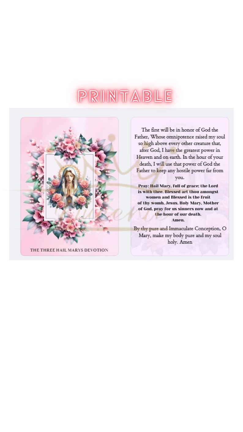 Three Hail Marys Prayer Card: Catholic Devotion (digital Print) - Etsy