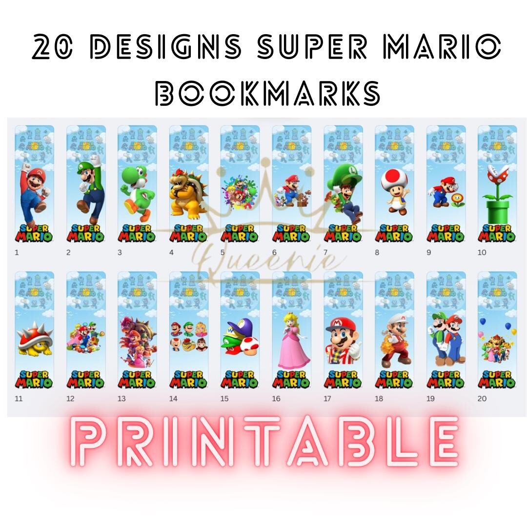 Printable Super Mario Bookmarks I Digital Mario Bros Bookmarks I ...