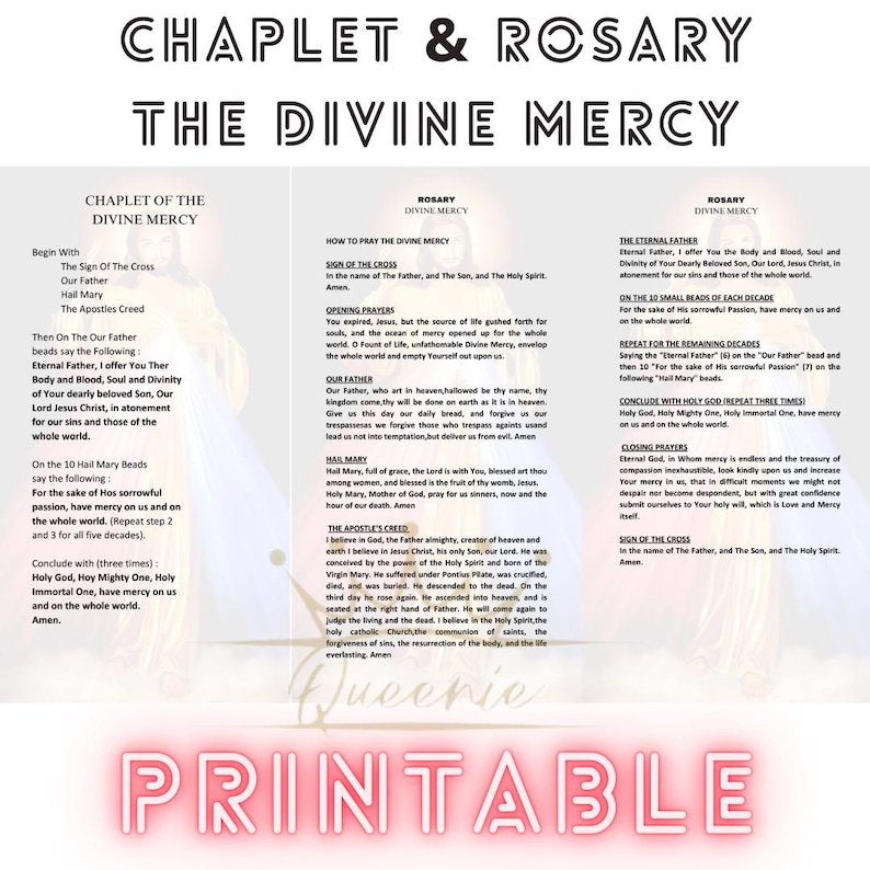 Printable the Divine Mercy Chaplet Rosary Prayer I Printable Divine ...