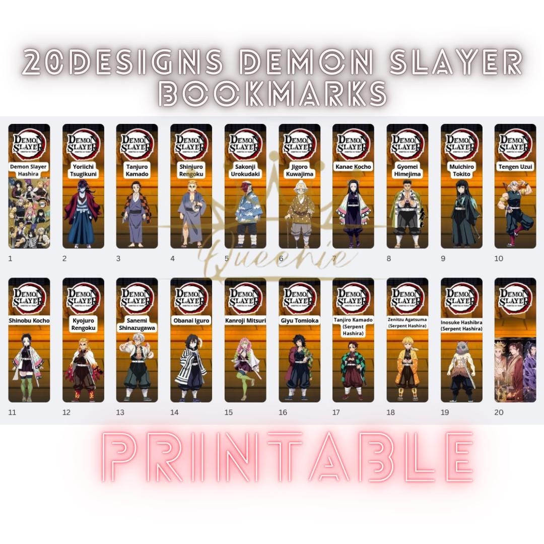 Digital Demon Slayer Bookmarks I Printable Demon Slayer Bookmarks I ...