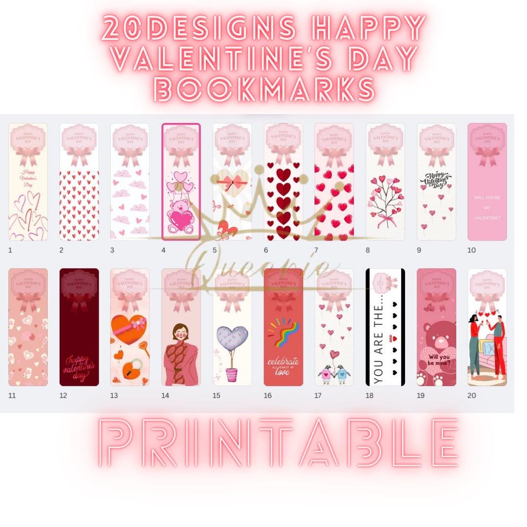 Printable Valentine's Day Bookmarks I Digital Happy Valentine's Day ...