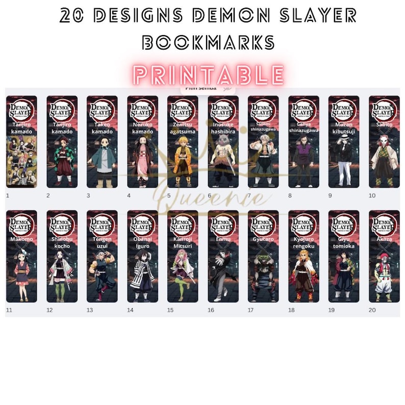 Downloadable Printable Demon Slayer Bookmarks I Digital Demon Slayer ...