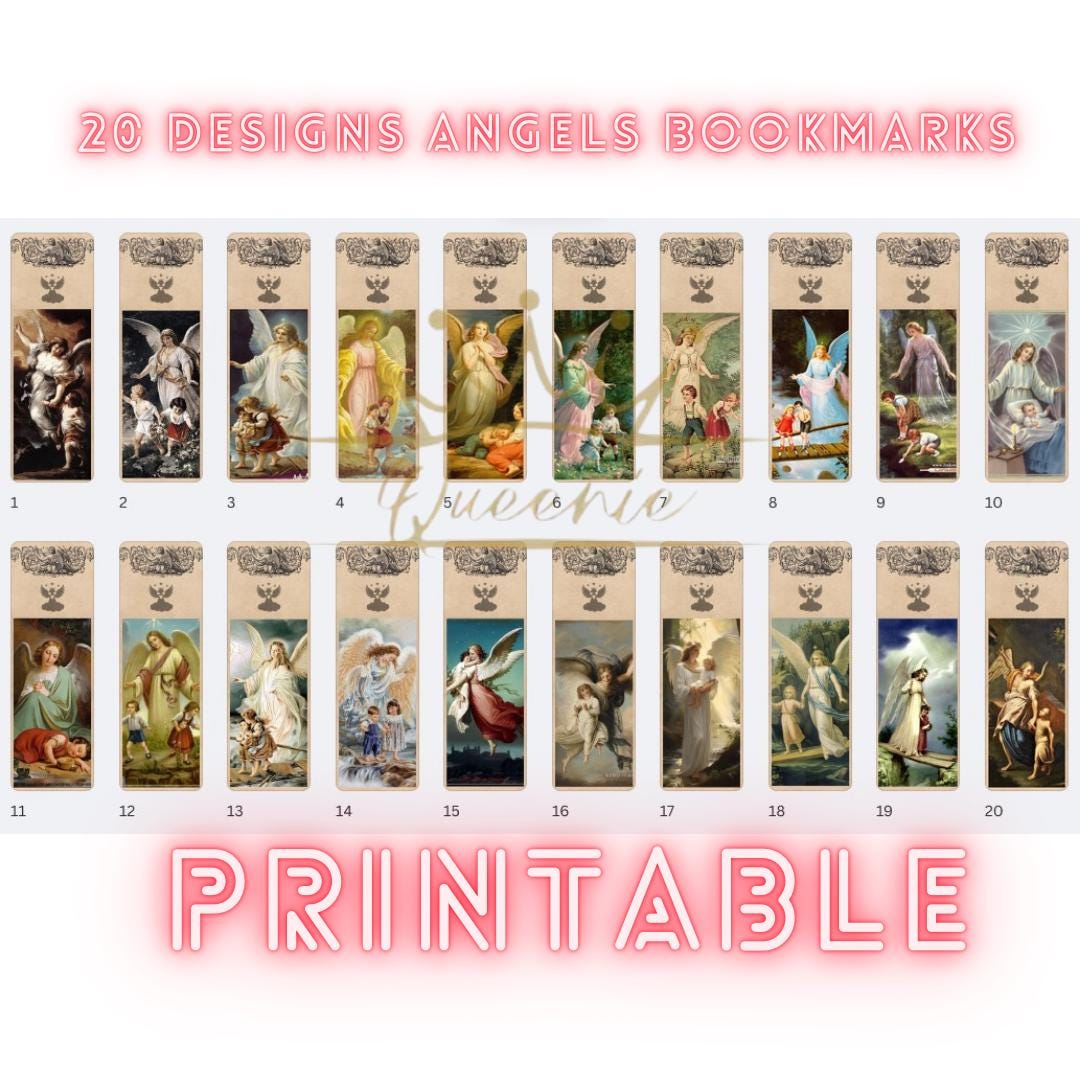 Printable Angel Bookmarks: 20 Guardian Angel Designs (PDF) - Etsy