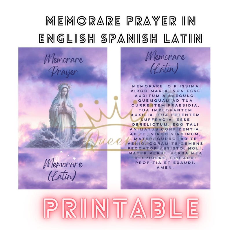 Printable Memorare Prayer in English Spanish Latin I Digital Prayer ...