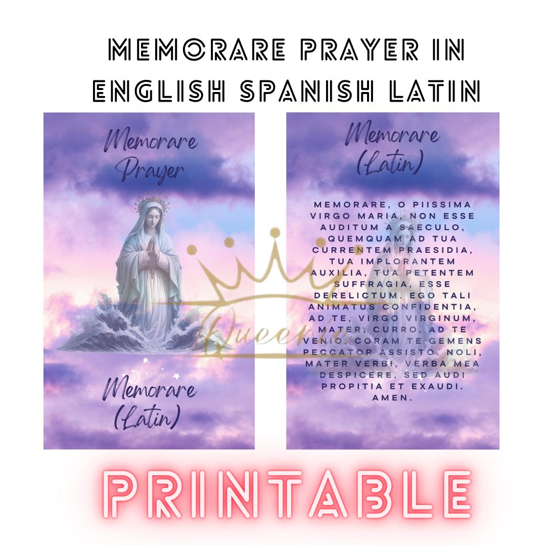 Printable Memorare Prayer in English Spanish Latin I Digital Prayer ...