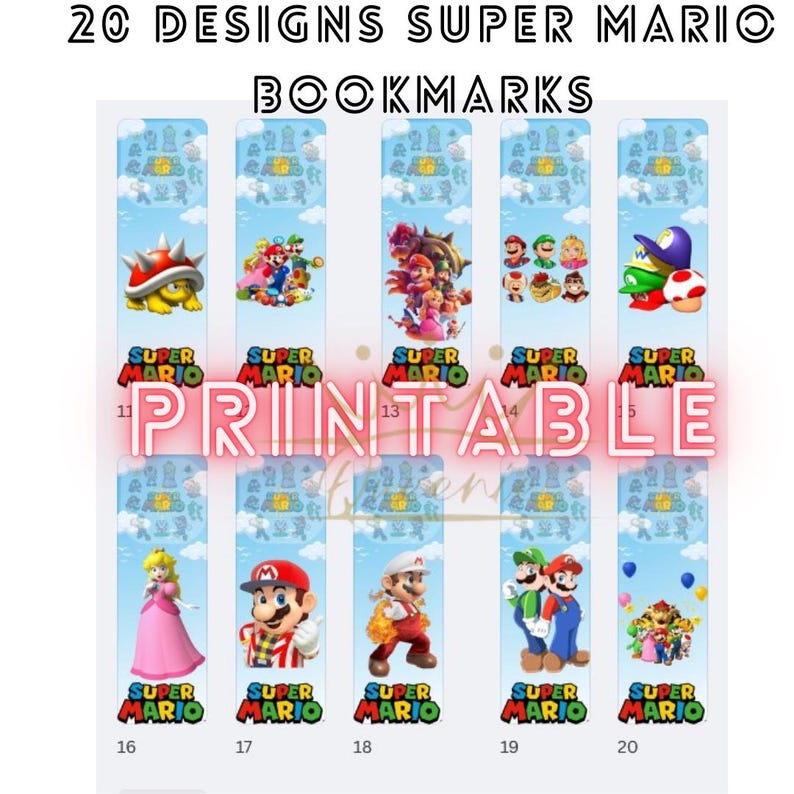 Printable Super Mario Bookmarks I Digital Mario Bros Bookmarks I ...