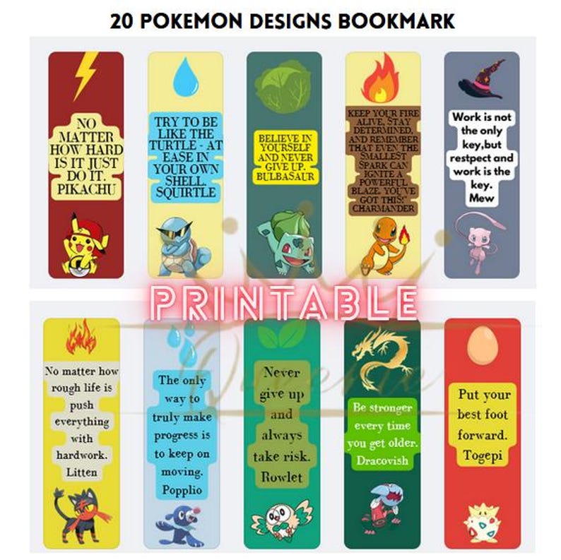 Printable Pokemon Bookmark I Digital Pokemon Bookmark I Downloadable ...