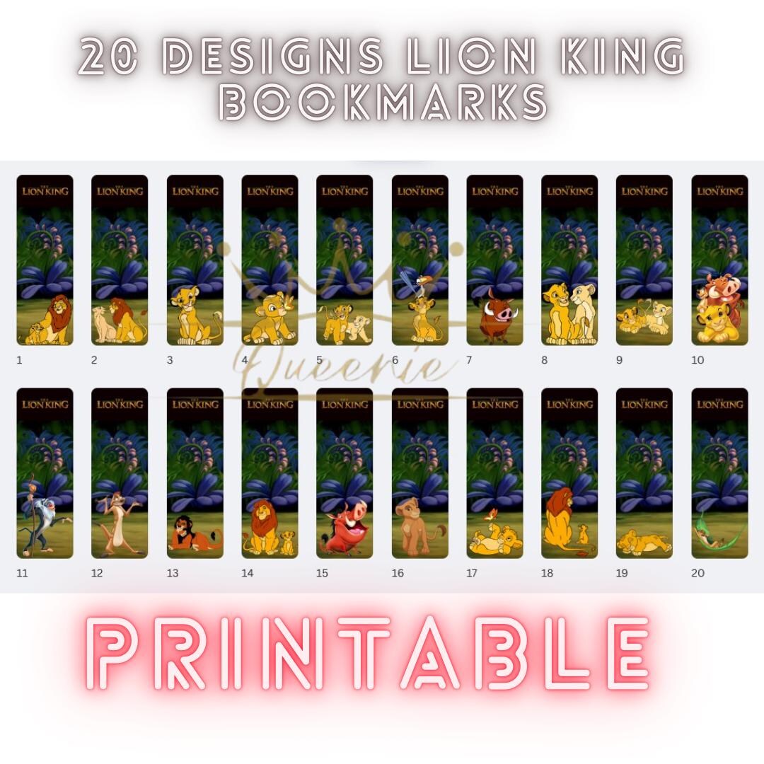 Lion King Bookmarks: 20 Printable Designs (PDF) - Etsy