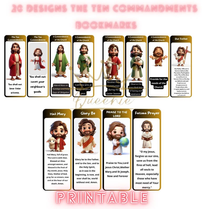 Printable the Ten Commandments Book Marks I Downloadable Catholic Prayers I 20 Designs in PDF - Etsy