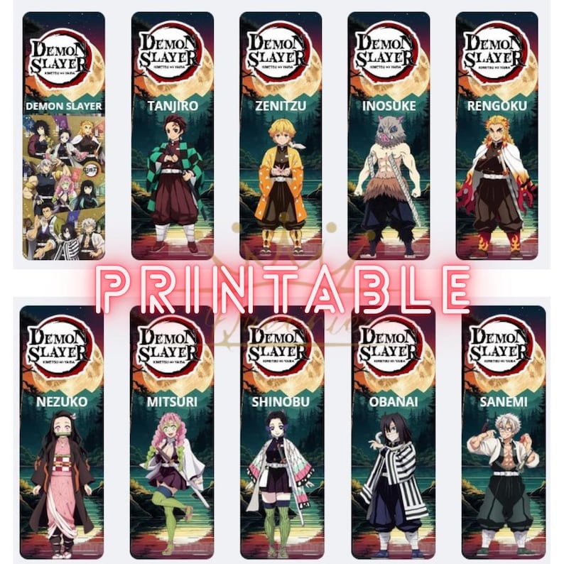 Printable Demon Slayer Bookmarks I Digital Demon Slayer Bookmarks I ...