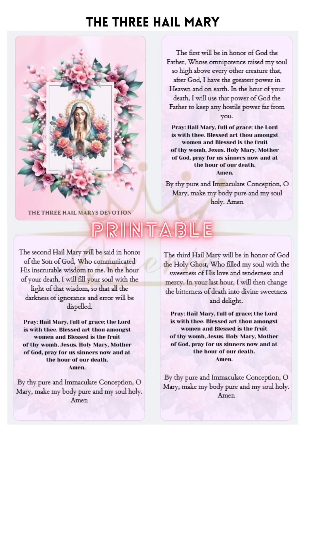 Three Hail Marys Prayer Card: Catholic Devotion (digital Print) - Etsy