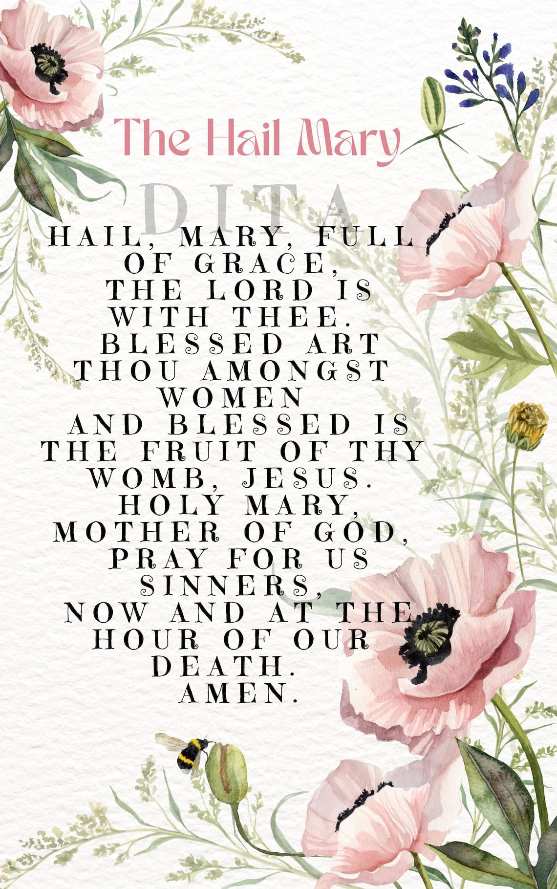 Printable Prayer Card I Digital Download the Hail Mary Prayer I Hail ...