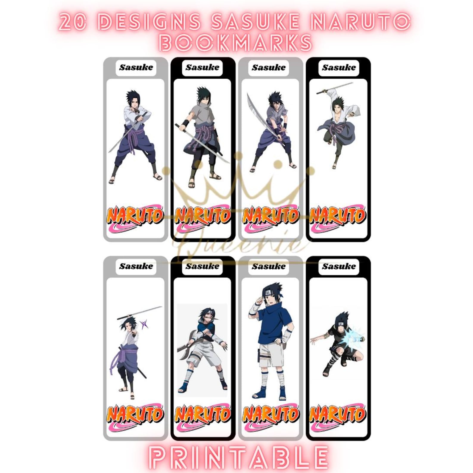 Printable Sasuke Naruto Bookmark I Digital Sasuke Naruto Bookmarks I 20 ...