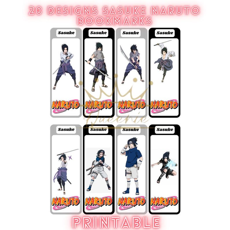 Printable Sasuke Naruto Bookmark I Digital Sasuke Naruto Bookmarks I 20 ...