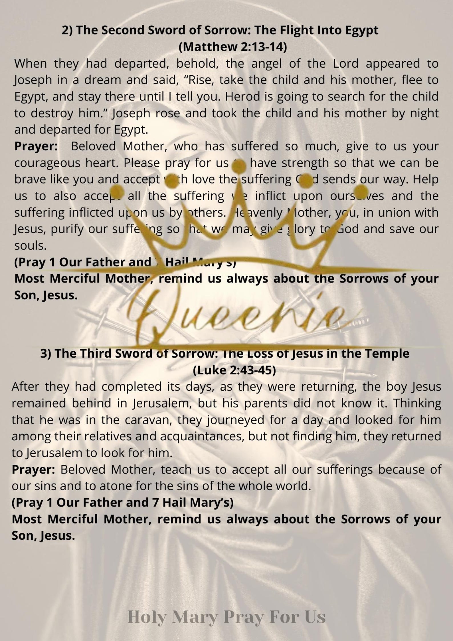 Sorrowful Heart of Mary Prayer I Printable Prayer of 7 Sorrows Rosary I ...