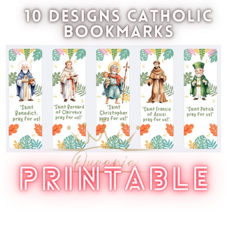 Printable Cute Catholic Bookmark I Digital Jesus Mary Saints Bookmark I ...
